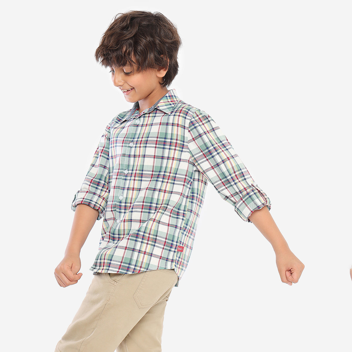Boys White Green Checks Color Shirt – BONKIDS